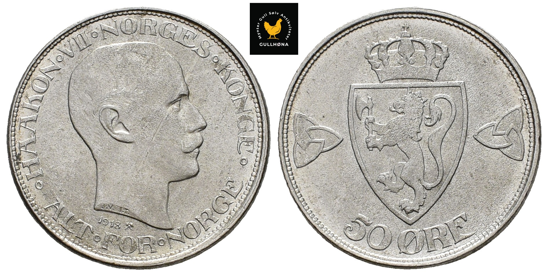 1918 Norge 50 Øre - Gullhona.no