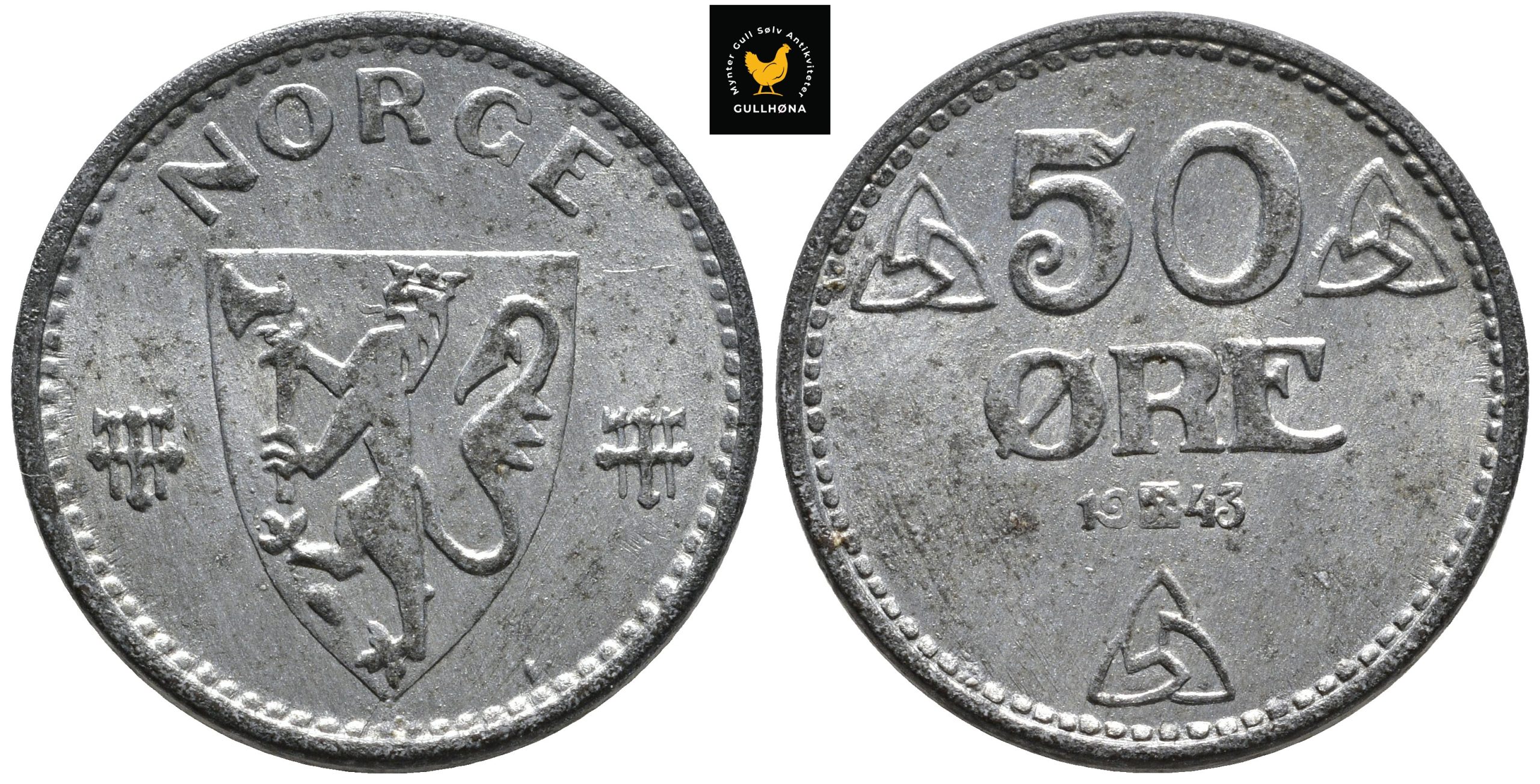 1943 Norge 50 Øre zink, 0/01 - Gullhona.no