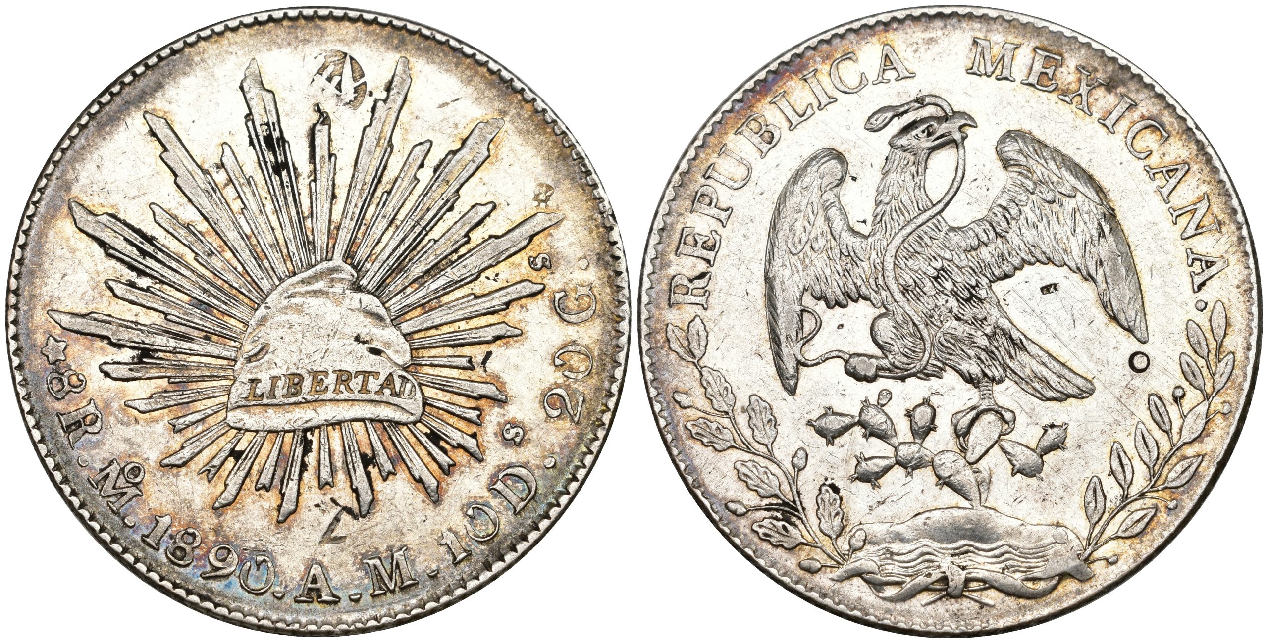 1890 Mo-AM Mexico 8 Reales, Mexico City, 0/01, pusset, chop marks - Gullhona.no