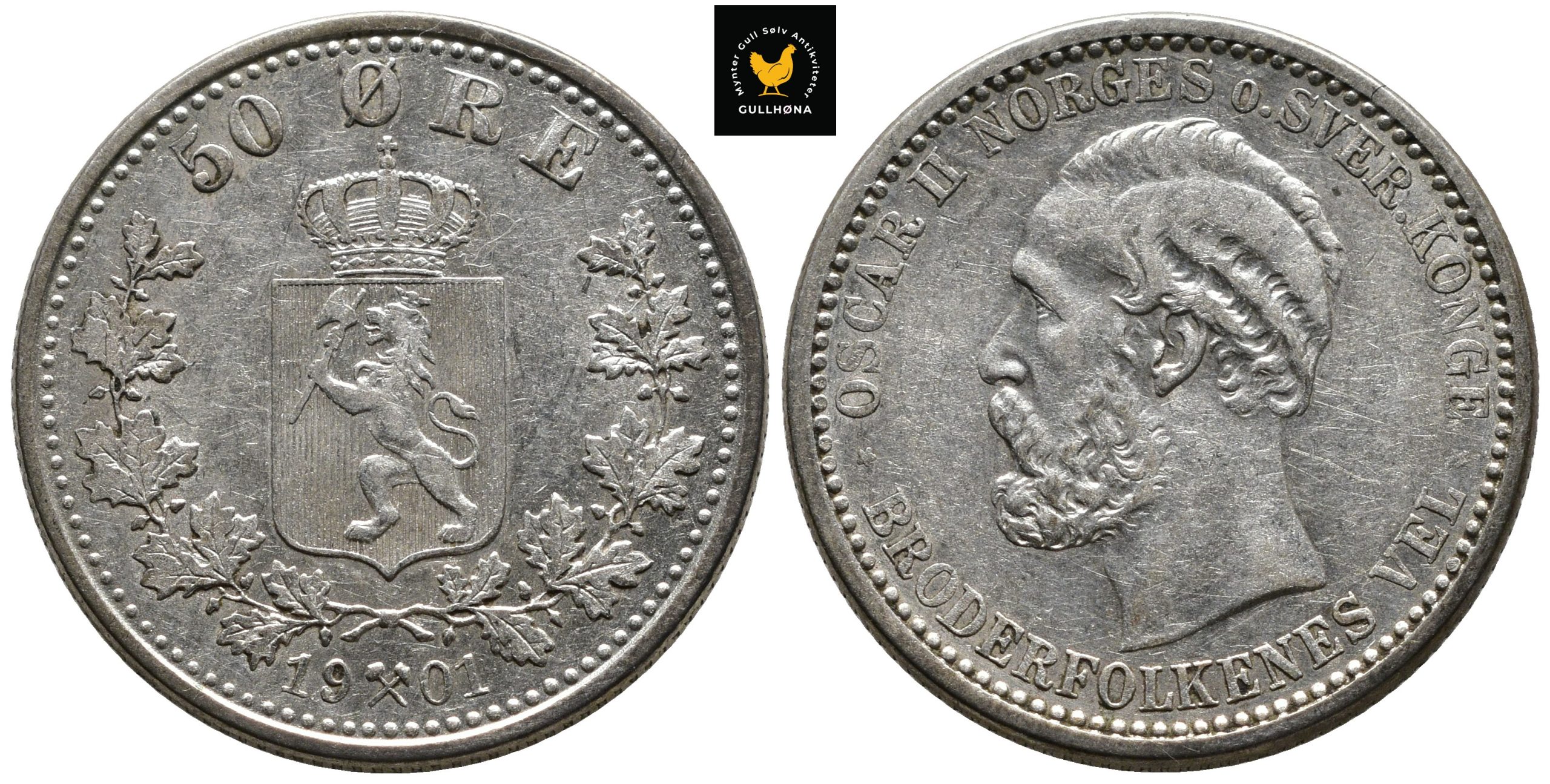 1901 Norge 50 Øre, 1+ - Gullhona.no