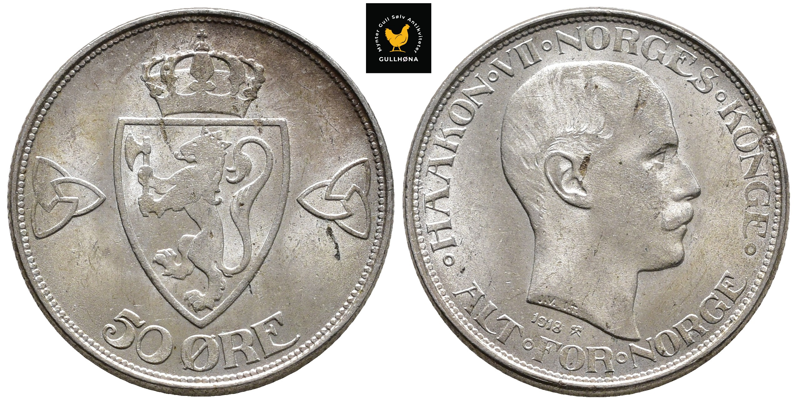 1918 Norge 50 Øre, 0/01, Kant hakk - Gullhona.no