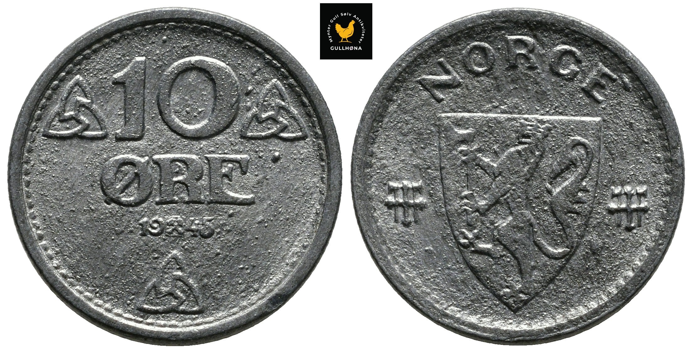 1956 Norge 10 Øre Zink, 0, Kant hakk - Gullhona.no
